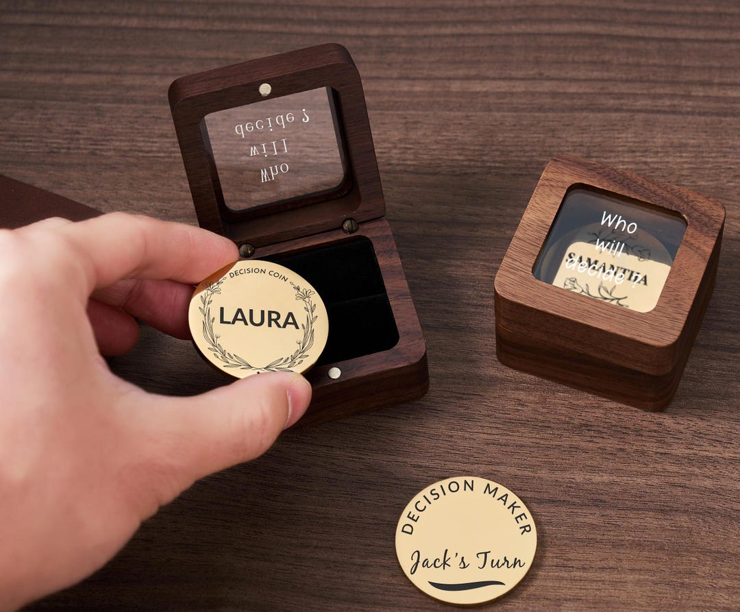 Personalized Coin With Wooden Box - Custom Flip Coin for Couples ...
