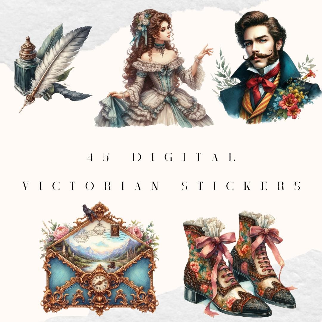 45 Digital Victorian Stickers - Etsy