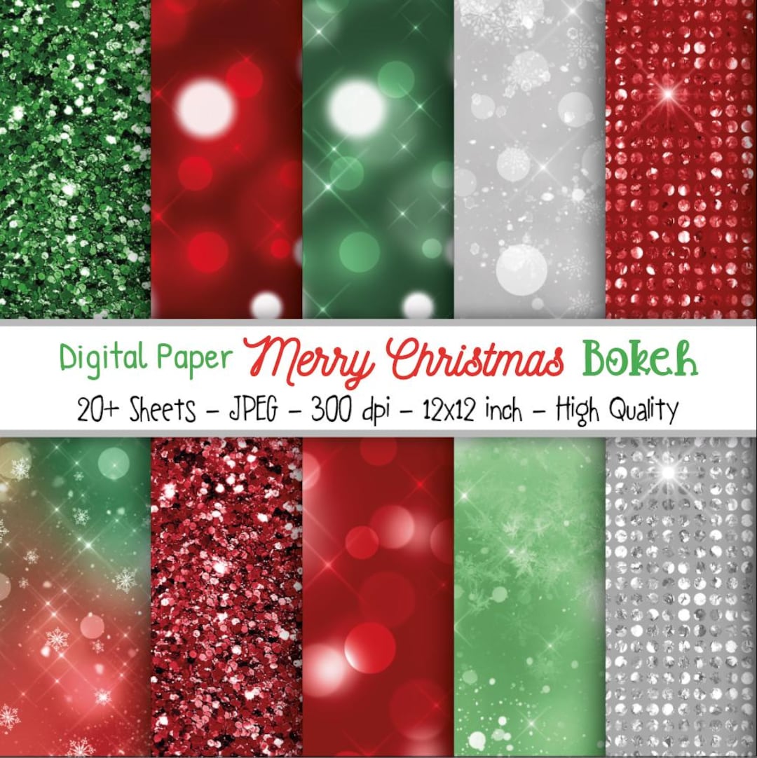 20+ Sheets Digital Paper Christmas Bokeh Digital Papers for Scrapbooks ...