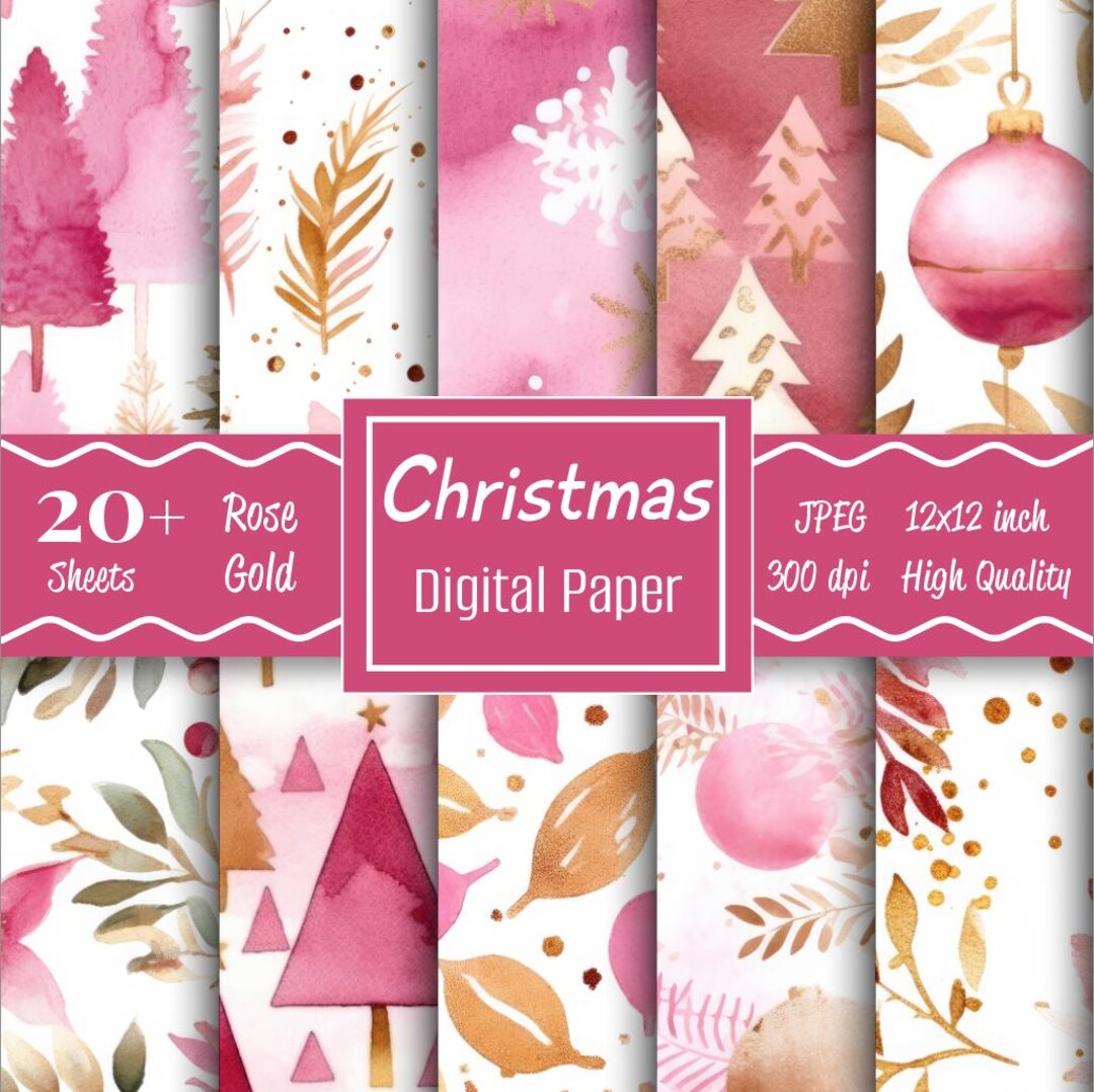 Rose Gold Digital Paper, Scrapbook Paper, Blush Pink, Rose Sparkle ...