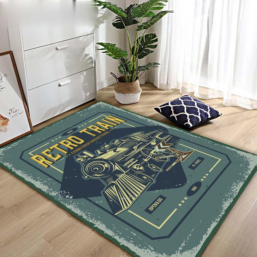 Retro Train Patterned Rug, Locomotive Patterned Rug, Characteristic ...