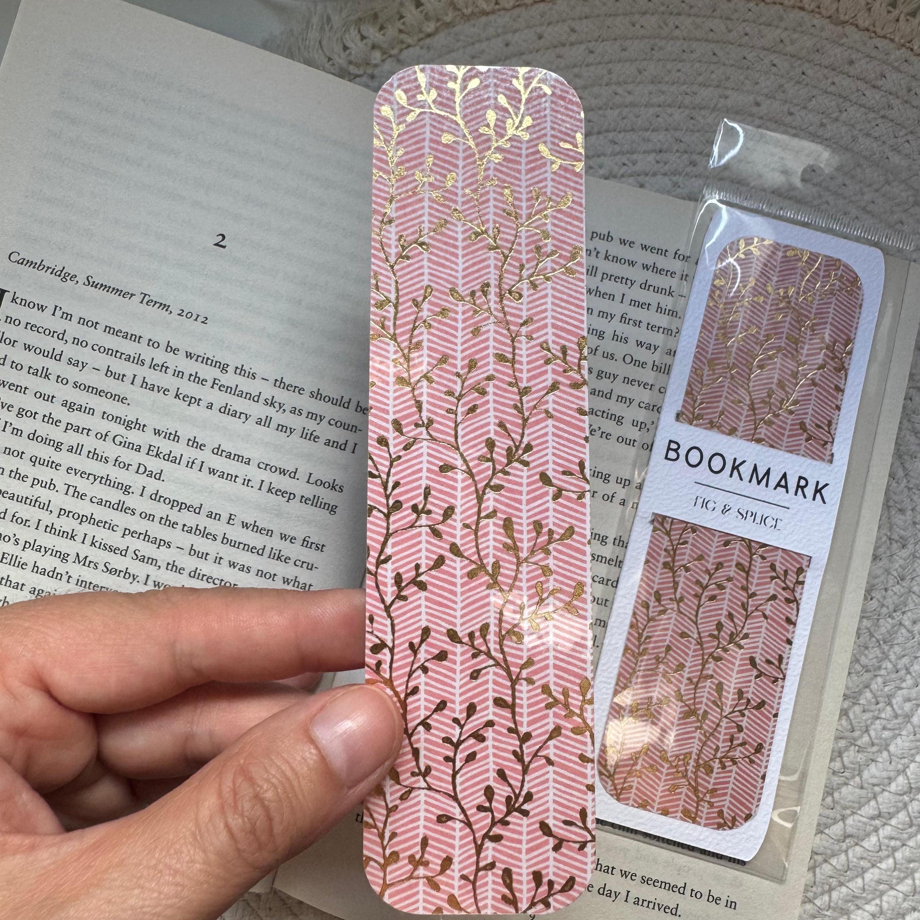 Handmade Laminated Bookmark: Pink & Gold Foil Botanical Japanese Design ...