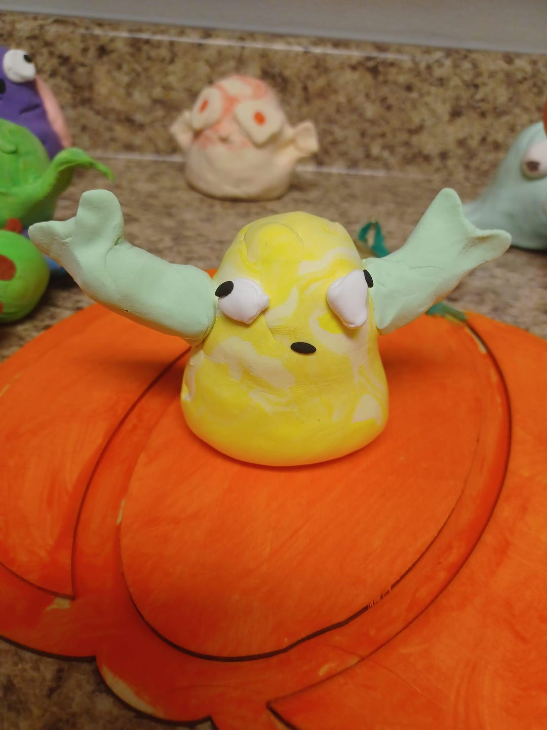 Yellow Marble Clay Monster, Silly, Quirky Handmade Monster, Desk Decor ...