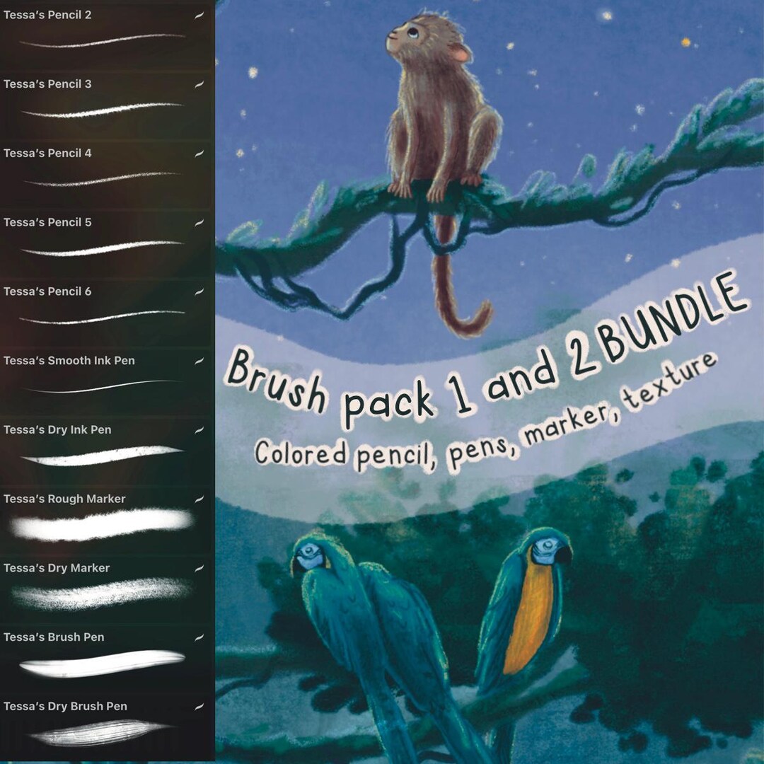 Digital Procreate Brush Pack BUNDLE | Brush Pack 1 and 2 | Colored ...