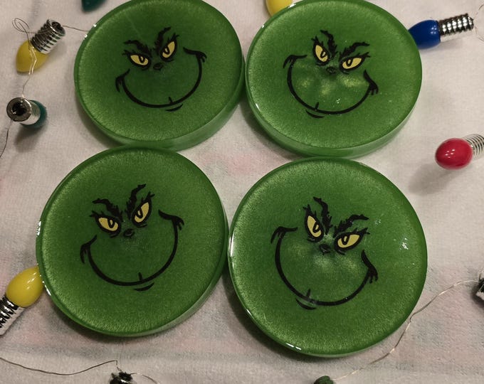 Handmade! Set of 4 Grinch Christmas Coasters - Etsy
