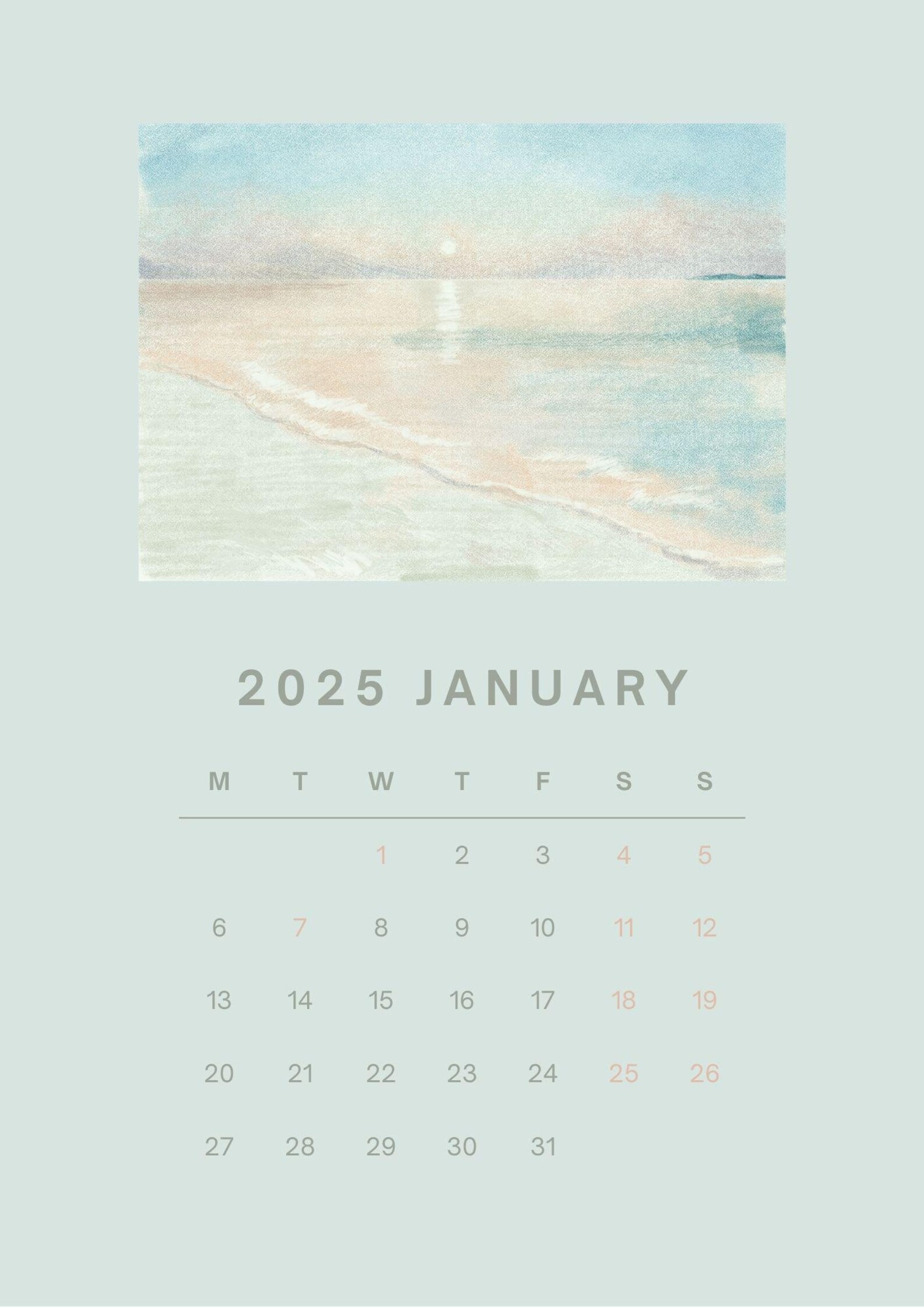2025 Pastel Minimalist Watercolor Monthly Calendar - PDF Download, Two ...