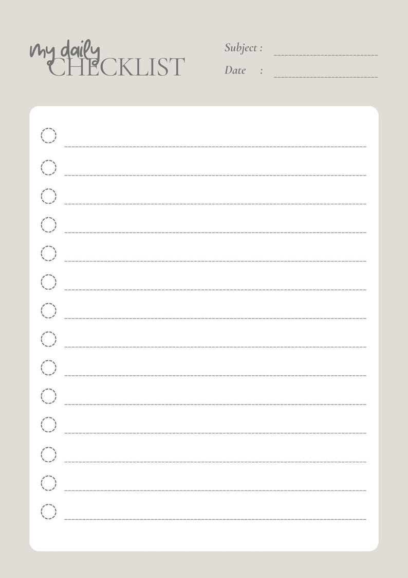 Minimalist Daily Checklist & Notes Planner – Printable Planner Template ...