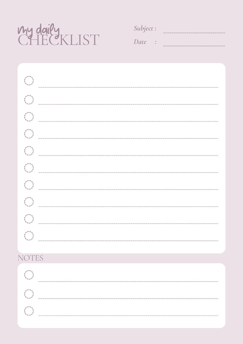 Minimalist Daily Checklist & Notes Planner – Printable Planner Template ...