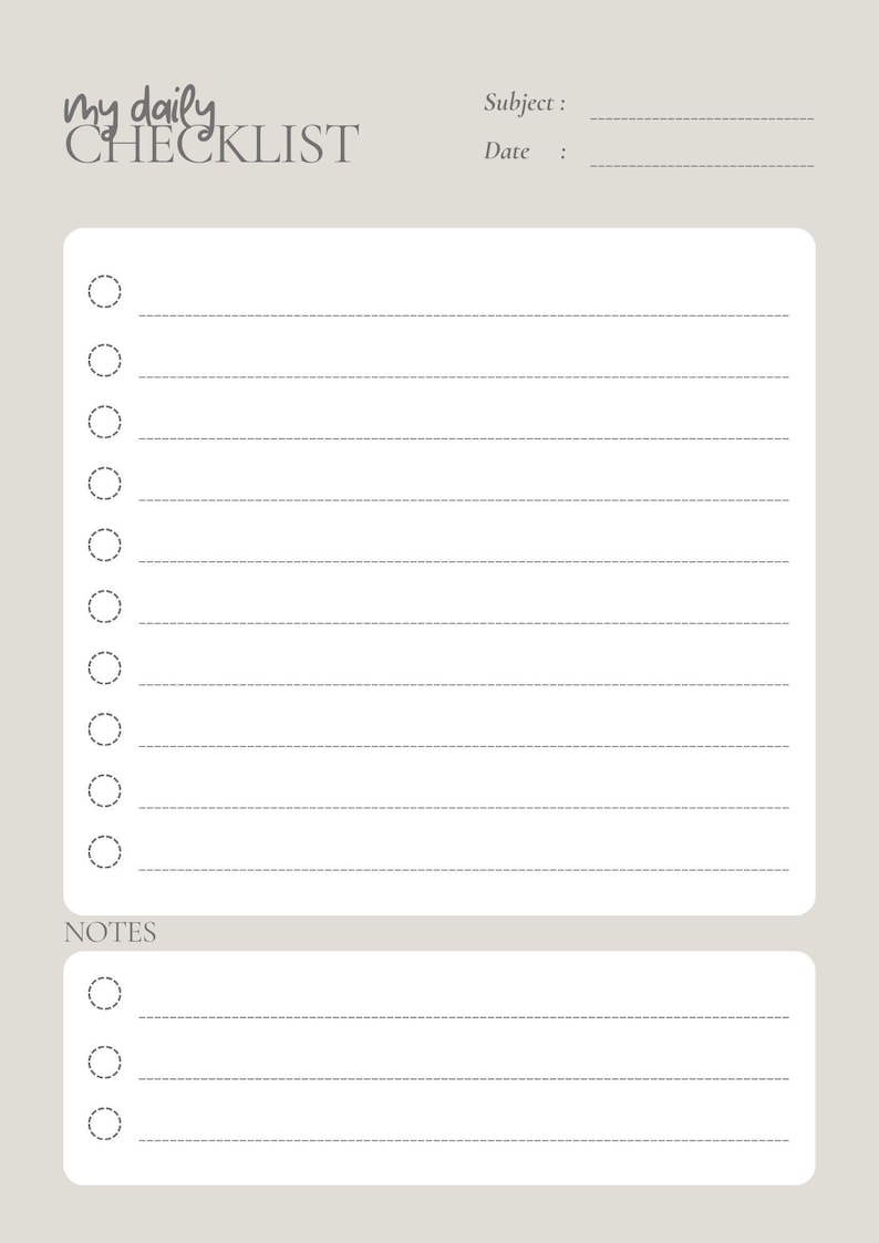Minimalist Daily Checklist & Notes Planner – Printable Planner Template ...