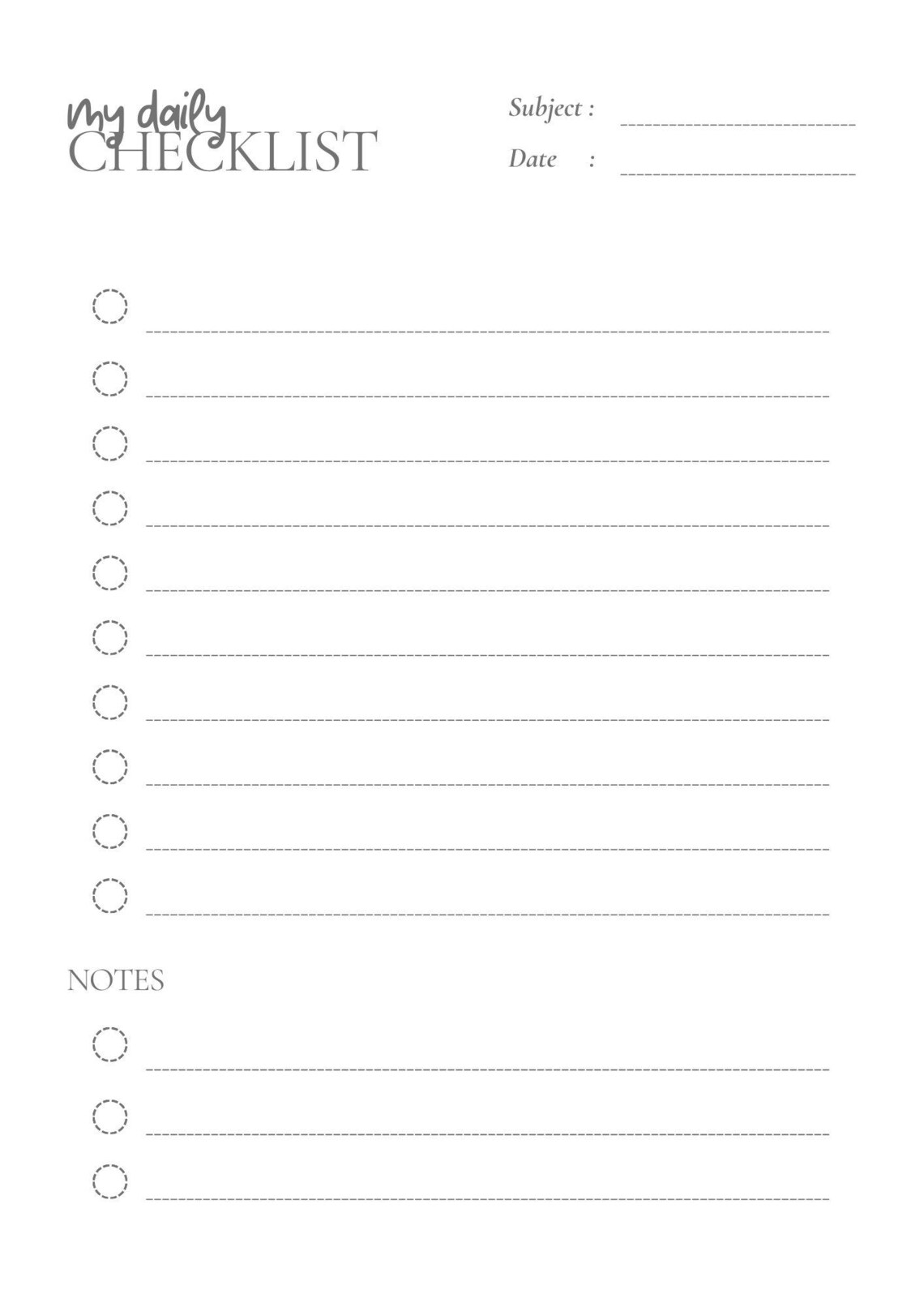 Minimalist Daily Checklist & Notes Planner – Printable Planner Template ...