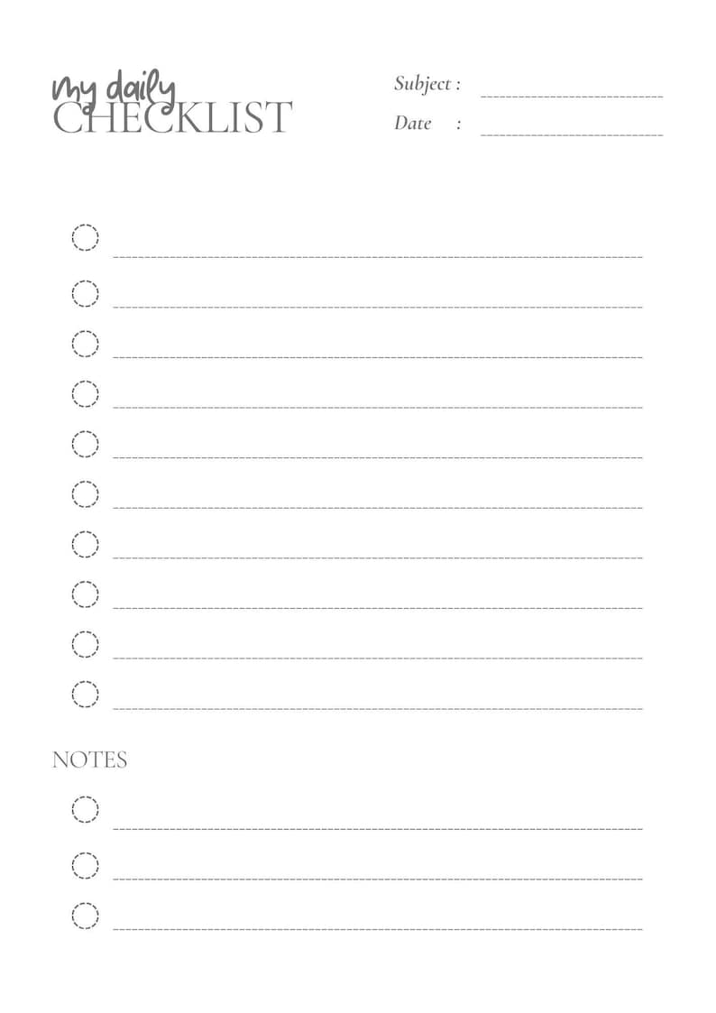 Minimalist Daily Checklist & Notes Planner – Printable Planner Template ...