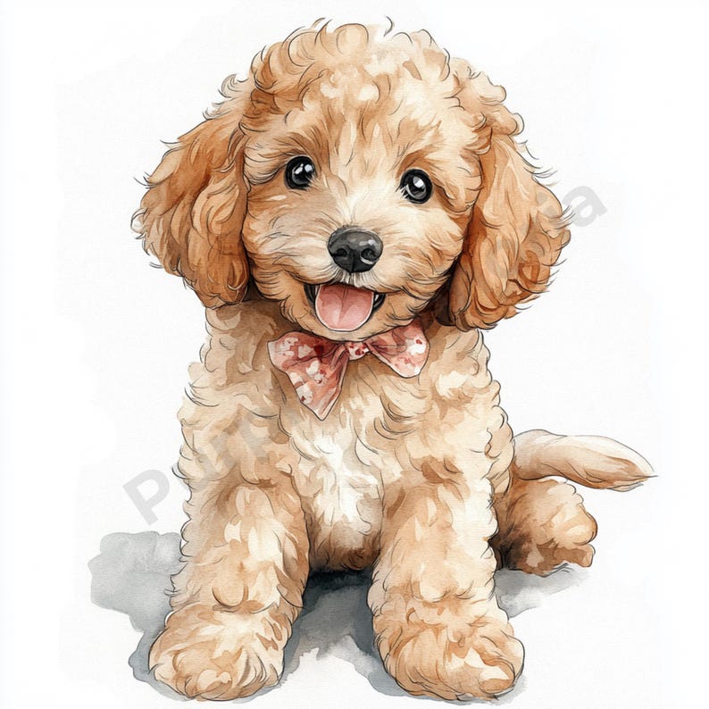 Goldendoodle Watercolor Cute Dog PNG, Cottagecore Clipart Dog Portrait ...