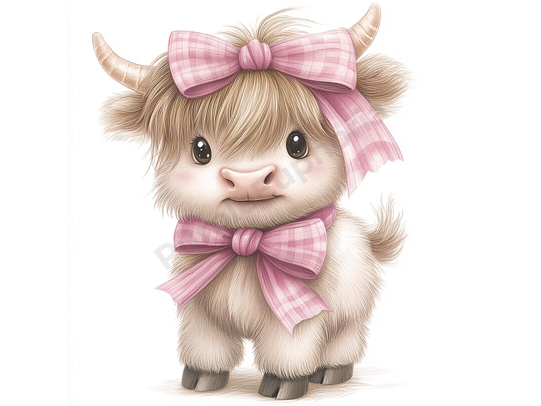 Coquette Highland Cow PNG, Pink Coquette Christmas Bow Highland Cow ...