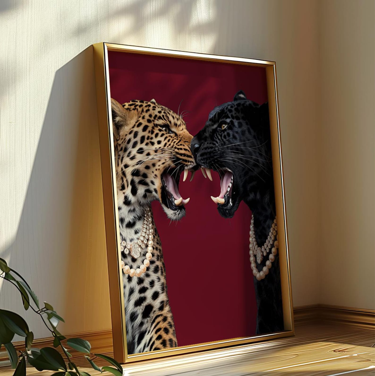 Burgundy Leopard and Jaguar Print, Panther Wall Art, Vintage ...