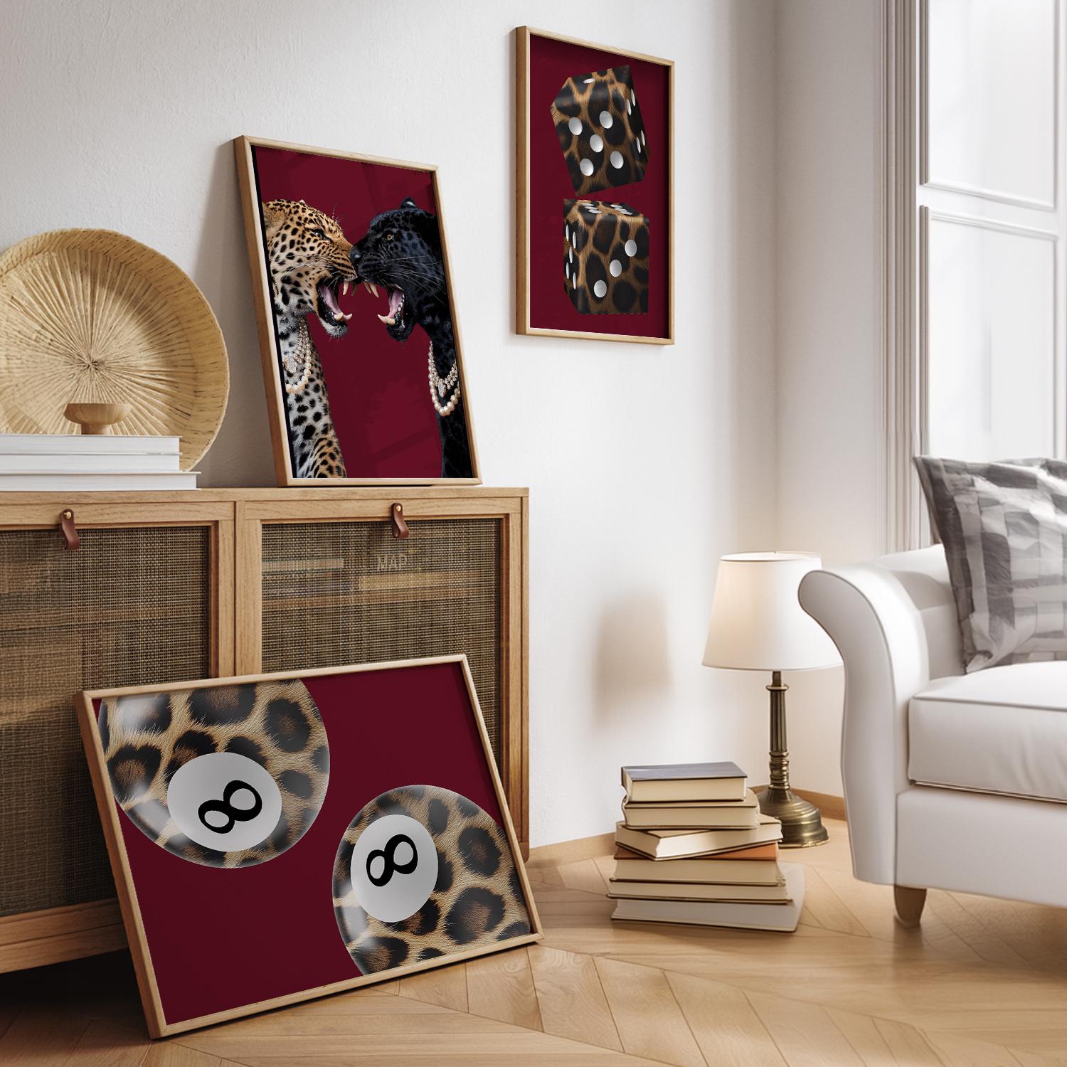 Burgundy Leopard and Jaguar Prints Set of 3 Wall Art Leopard Print ...