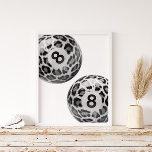 Trendy Leopard Prints, 8 Pool Ball Print, Black and White Decor, Lucky ...
