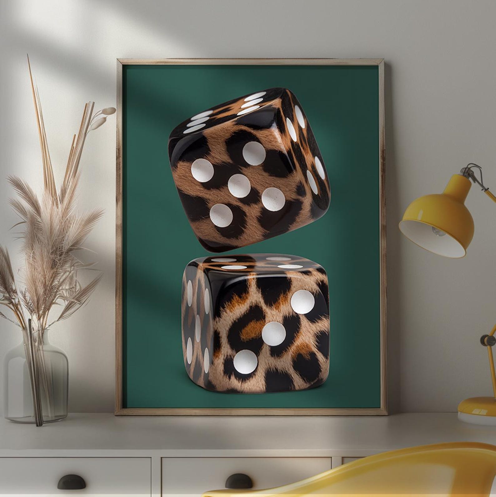 Leopard Dice Print, Emerald Wall Art, Trendy Girly Dorm Decor, Popular ...
