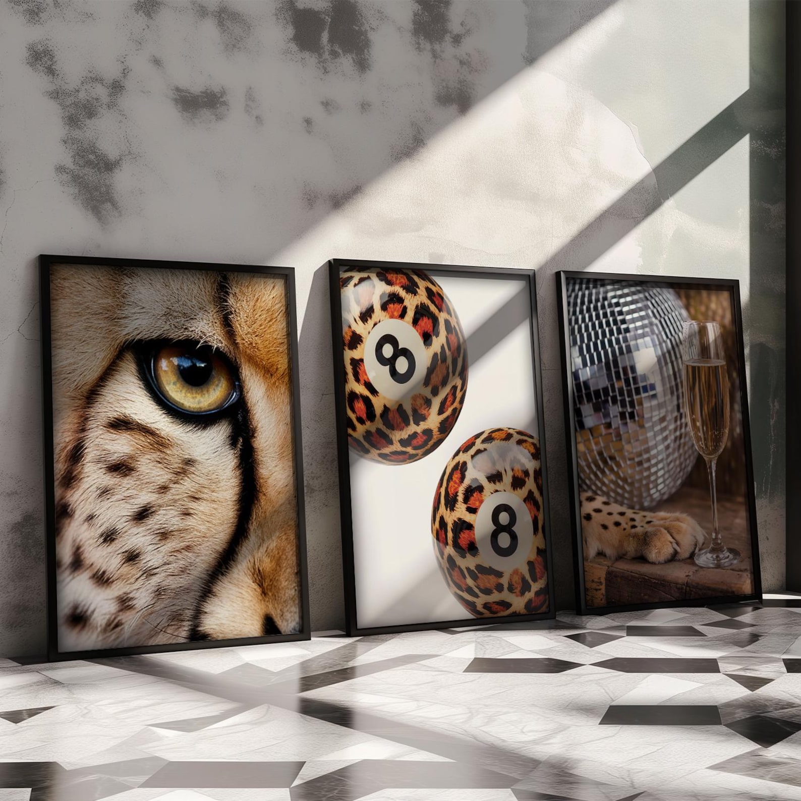 Set of 3 Leopard Prints 8 Pool Ball Print Preppy Apartment Decor Lucky ...