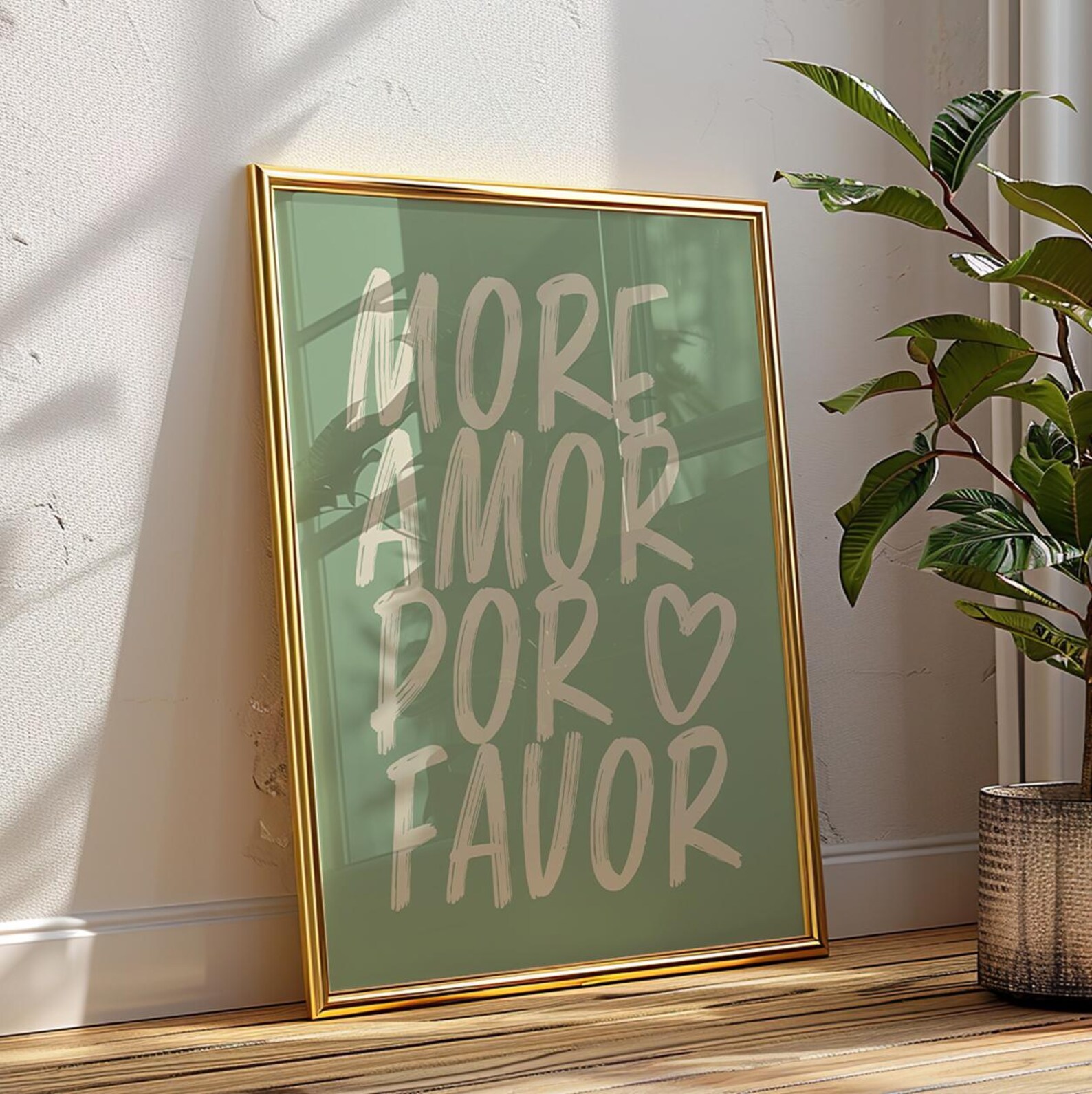 More Amor Por Favor Sage Green Wall Art Modern Pastel Sage Love Quote ...