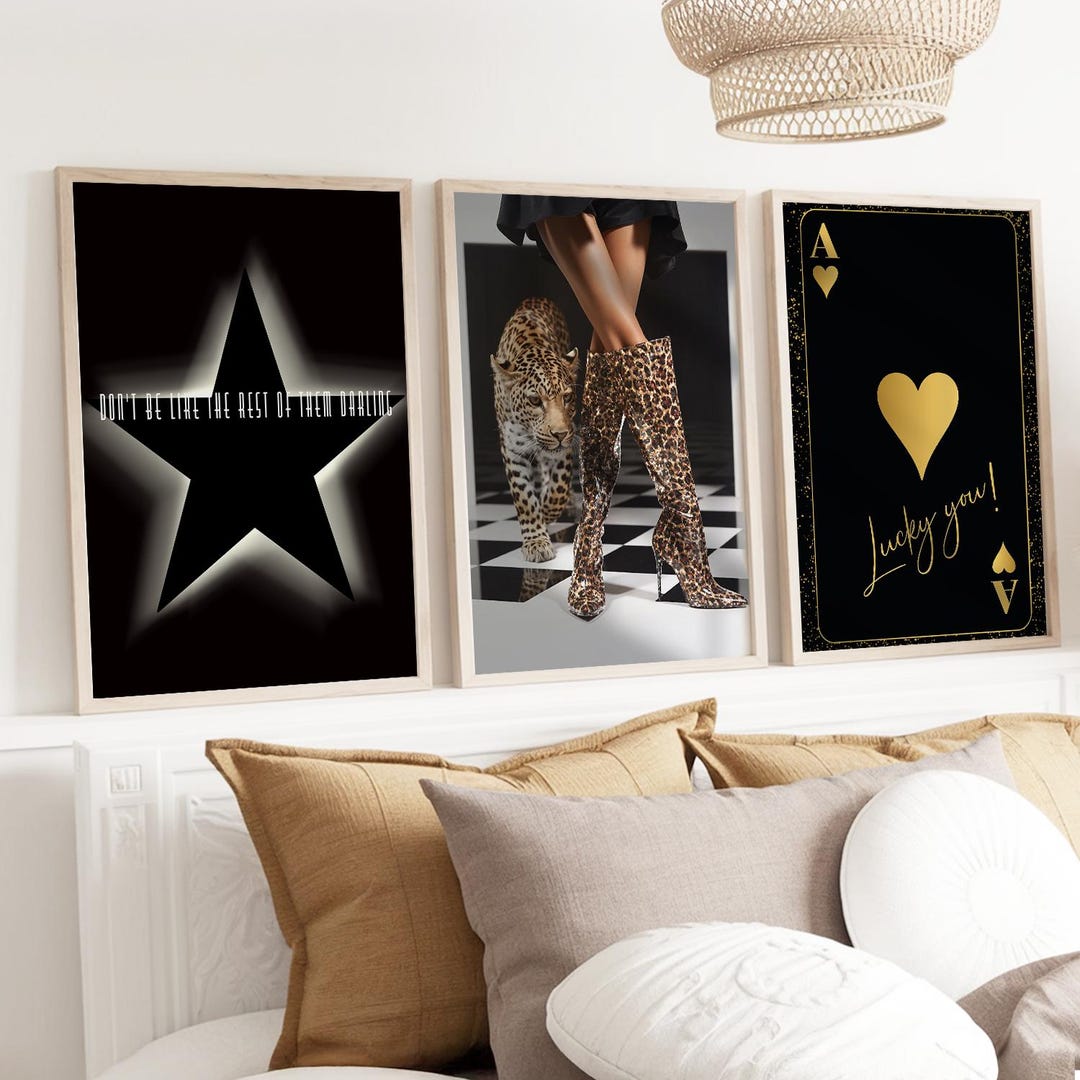 Leopard Print Gallery Wall Art Set: Cheetah, Boots, Ace Card (digital ...