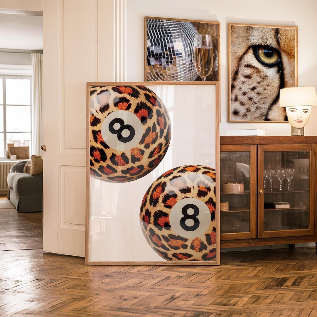 Set of 3 Leopard Prints 8 Pool Ball Print Preppy Apartment Decor Lucky ...