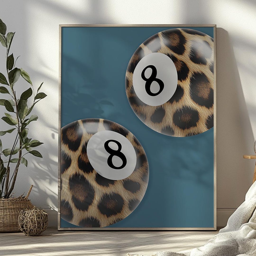 Patina Blue Leopard Print 8 Ball Poster, Lucky Poster Above Bed Art ...