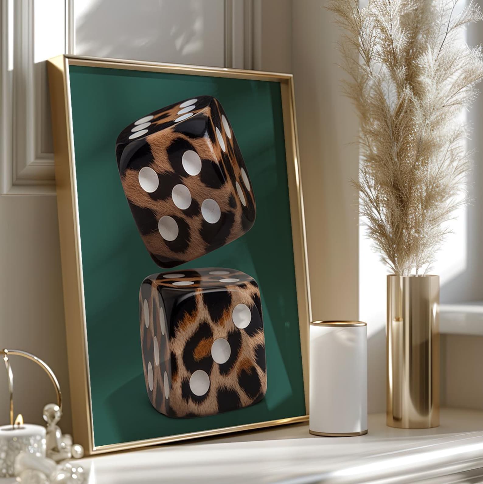 Leopard Dice Print, Emerald Wall Art, Trendy Girly Dorm Decor, Popular ...
