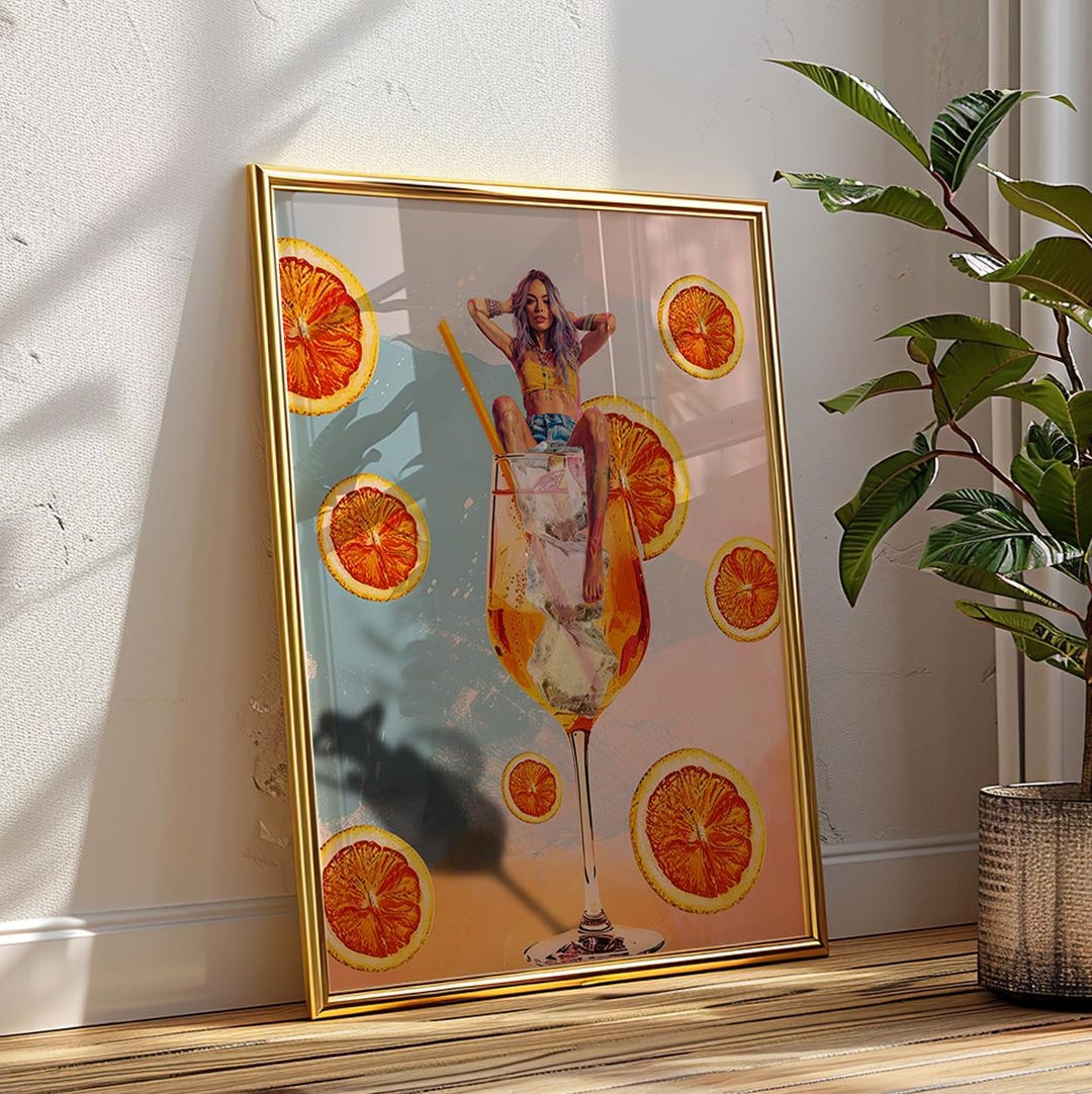 Aperol Spritz Lady Painting Art Print Bar Cart Decor Cocktail Poster ...