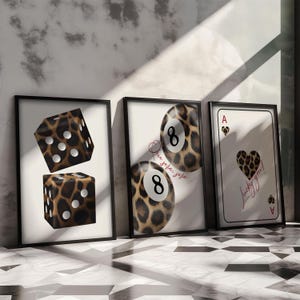 Cheetah Wall Art Prints Set of 3 Wall Decor Leopard Print Dice Lucky ...