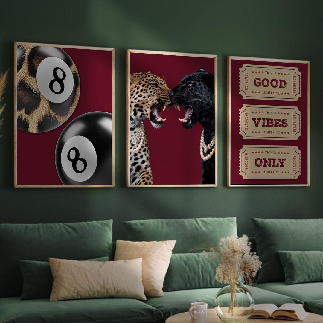 Burgundy Leopard Jaguar Print Set: Trendy Gallery Wall Art (digital ...