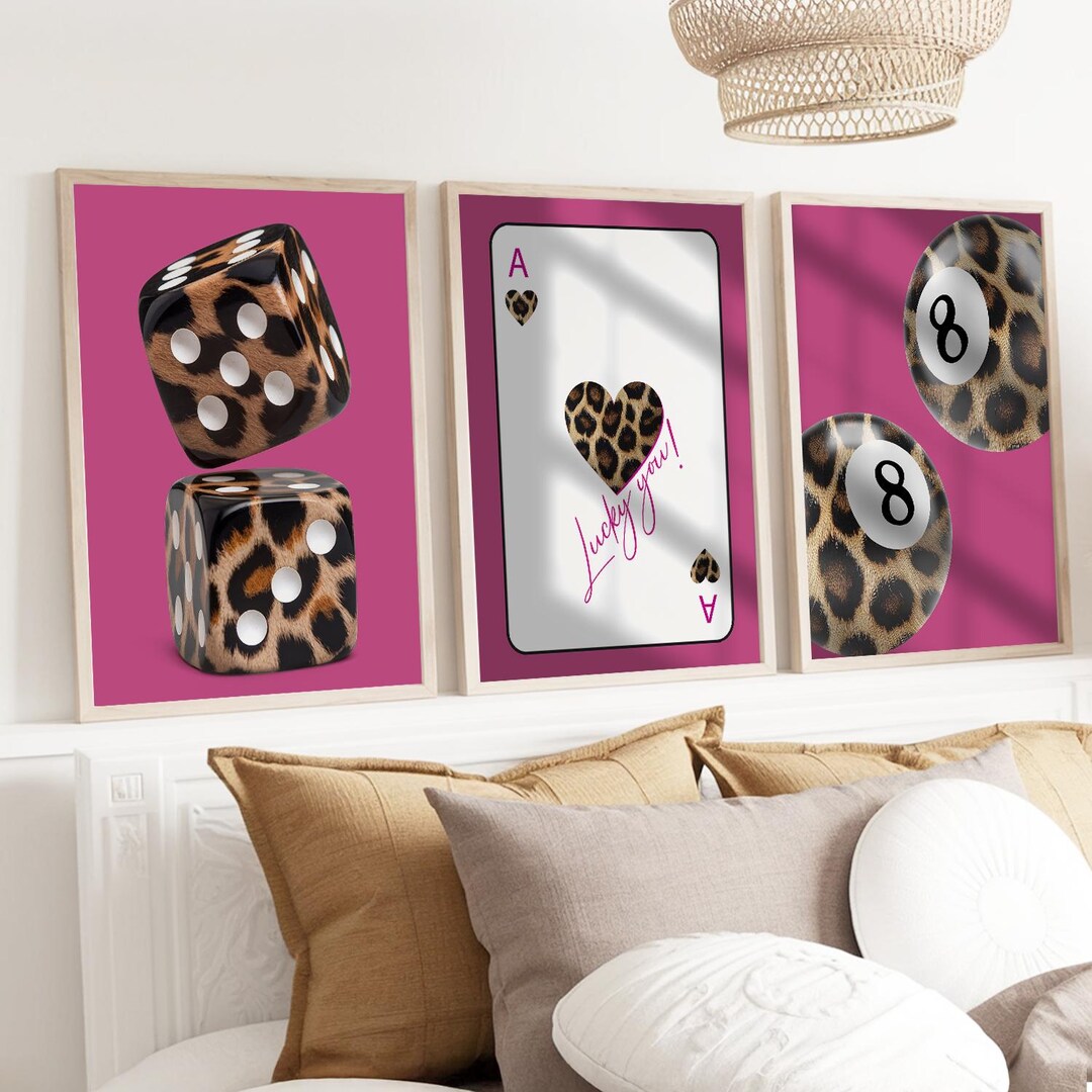 Leopard Set of 3 Wall Art Prints Billiard Ball Wall Decor Ace Leopard ...