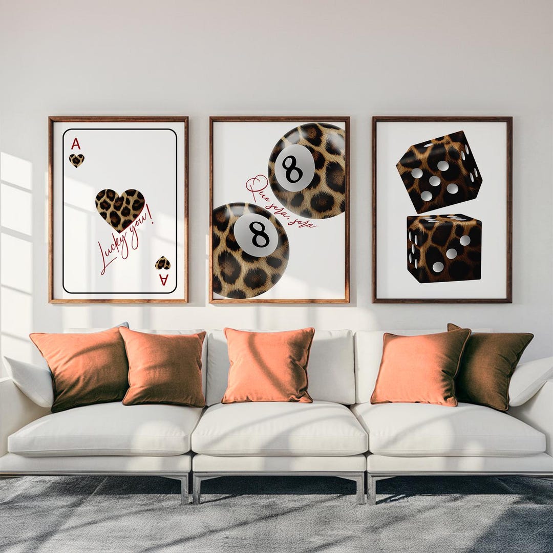 Cheetah Wall Art Prints Set of 3 Wall Decor Leopard Print Dice Lucky ...