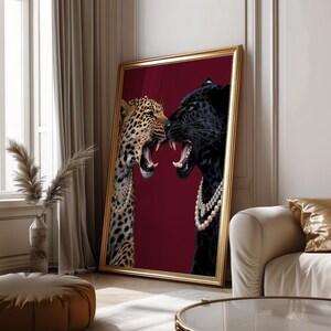 Burgundy Leopard and Jaguar Print, Panther Wall Art, Vintage ...