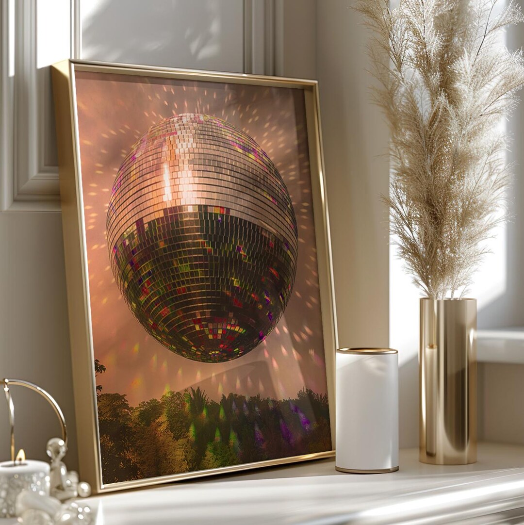 1970s Style Interior Disco Ball in Forest Art Print | Disco Ball ...