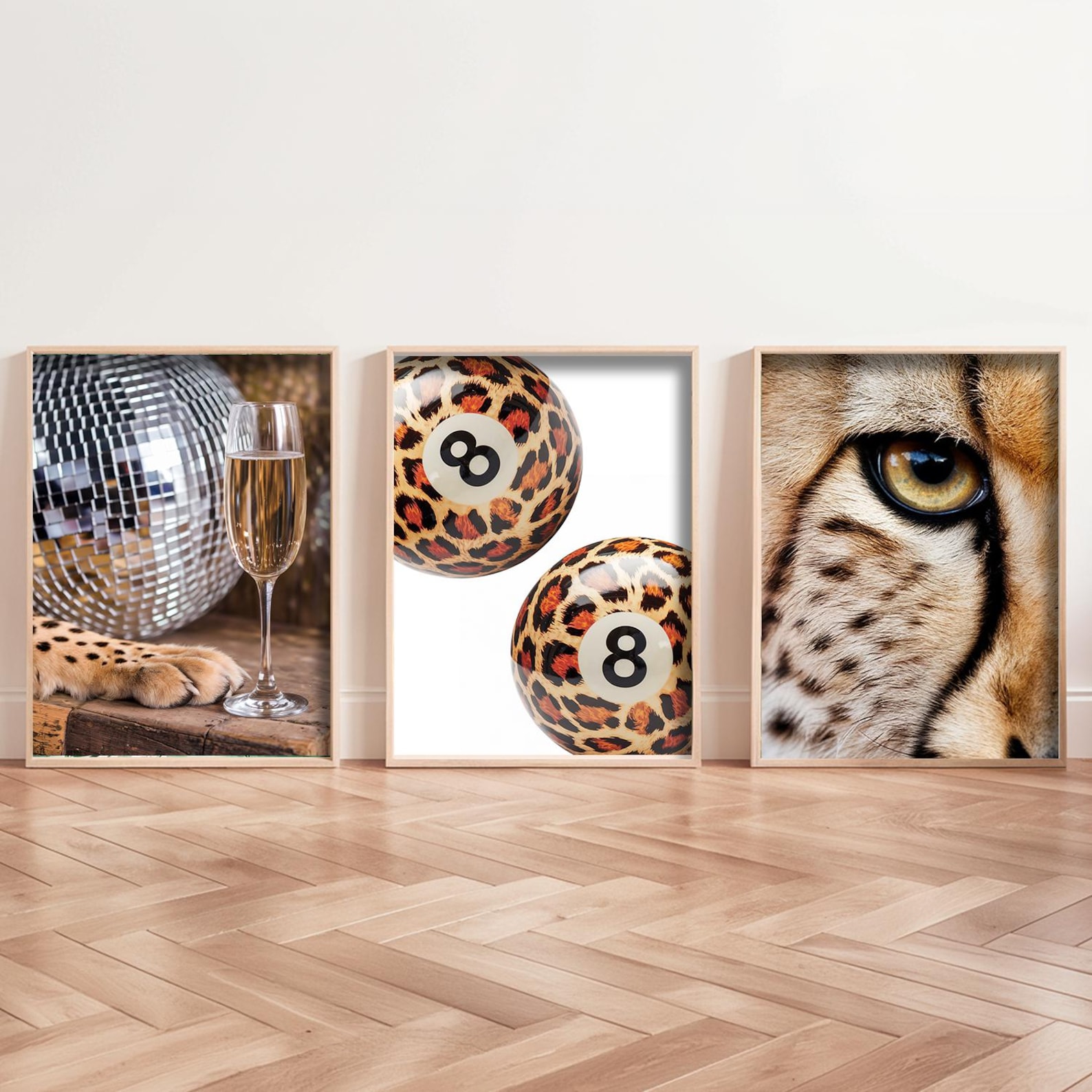 Set of 3 Leopard Prints 8 Pool Ball Print Preppy Apartment Decor Lucky ...