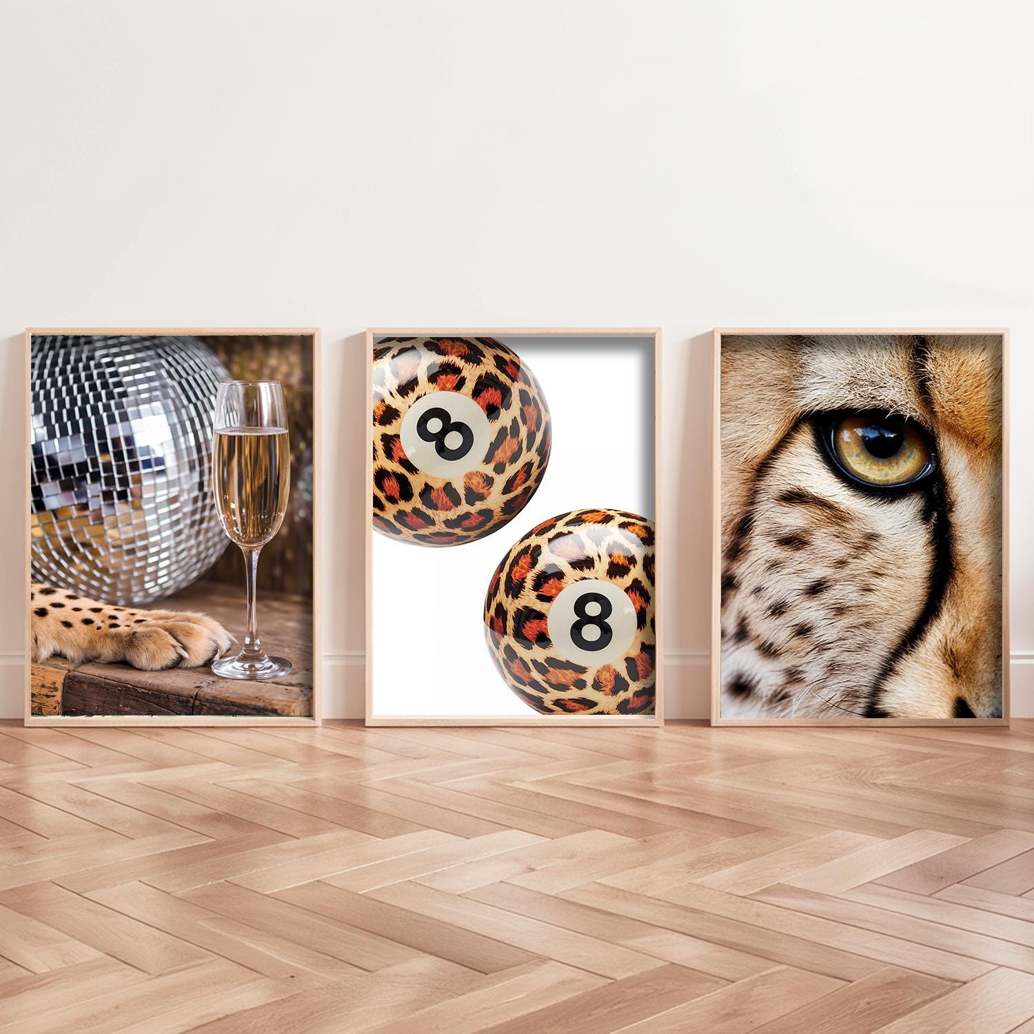 Set of 3 Leopard Prints 8 Pool Ball Print Preppy Apartment Decor Lucky ...