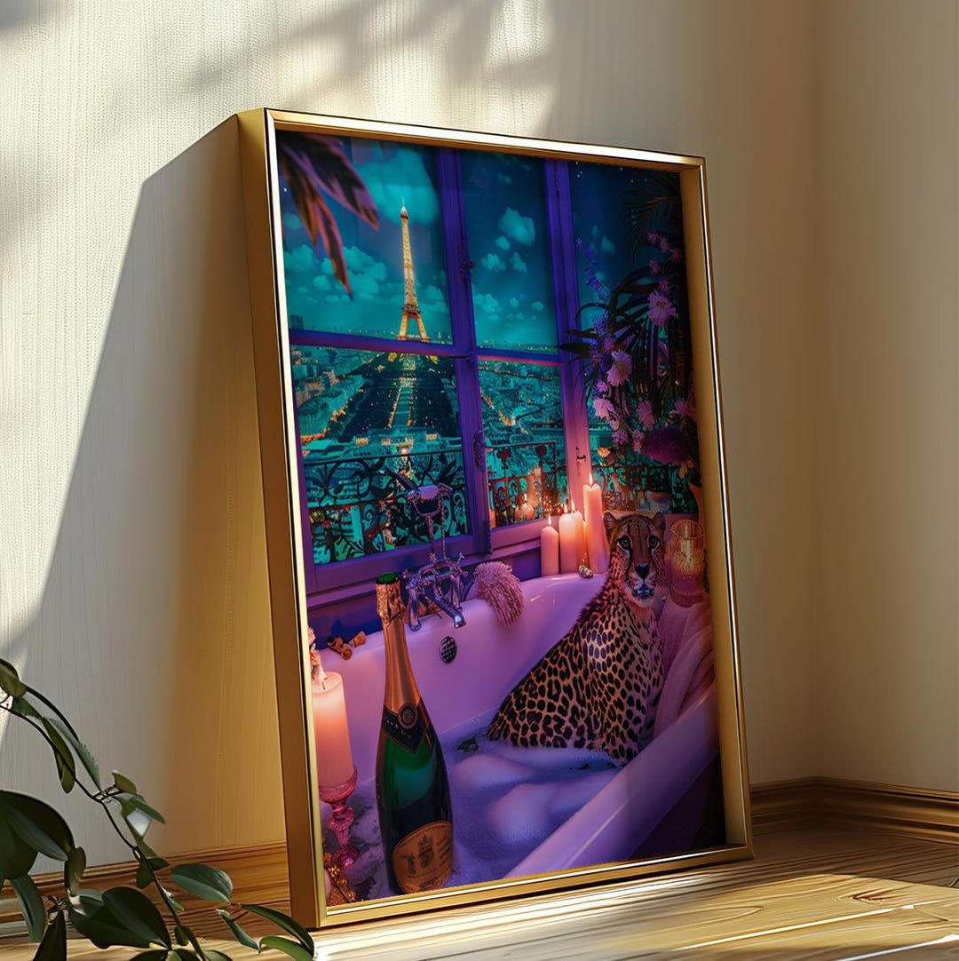 Printable Cheetah Wall Art in Paris, Leopard Maximalist, Bold Pink ...