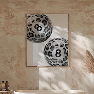 Trendy Leopard Prints, 8 Pool Ball Print, Black and White Decor, Lucky ...