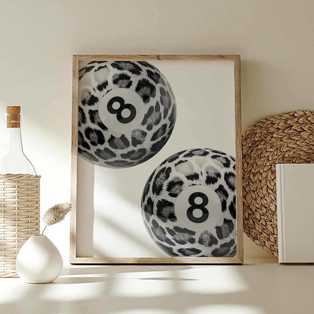 Trendy Leopard Prints, 8 Pool Ball Print, Black and White Decor, Lucky ...