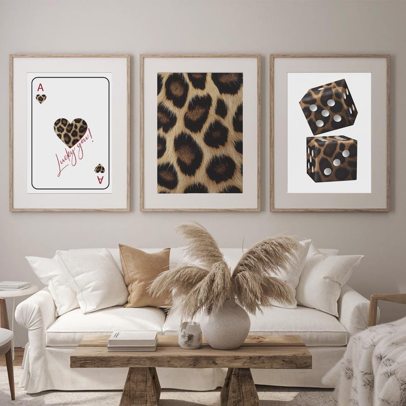 Cheetah Wall Art Prints Set of 3 Wall Decor Leopard Print Dice Lucky ...