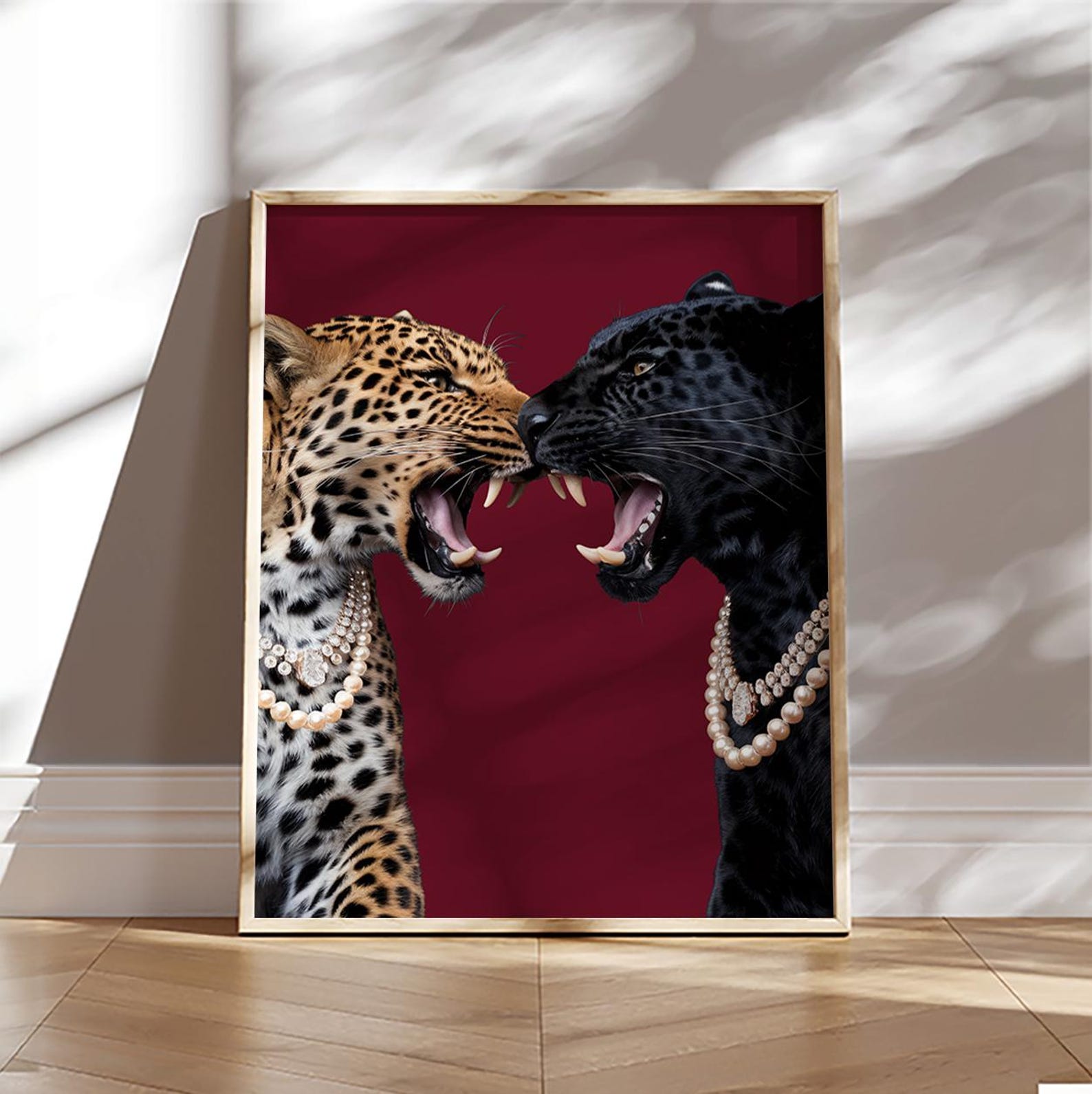 Burgundy Leopard and Jaguar Print, Panther Wall Art, Vintage ...