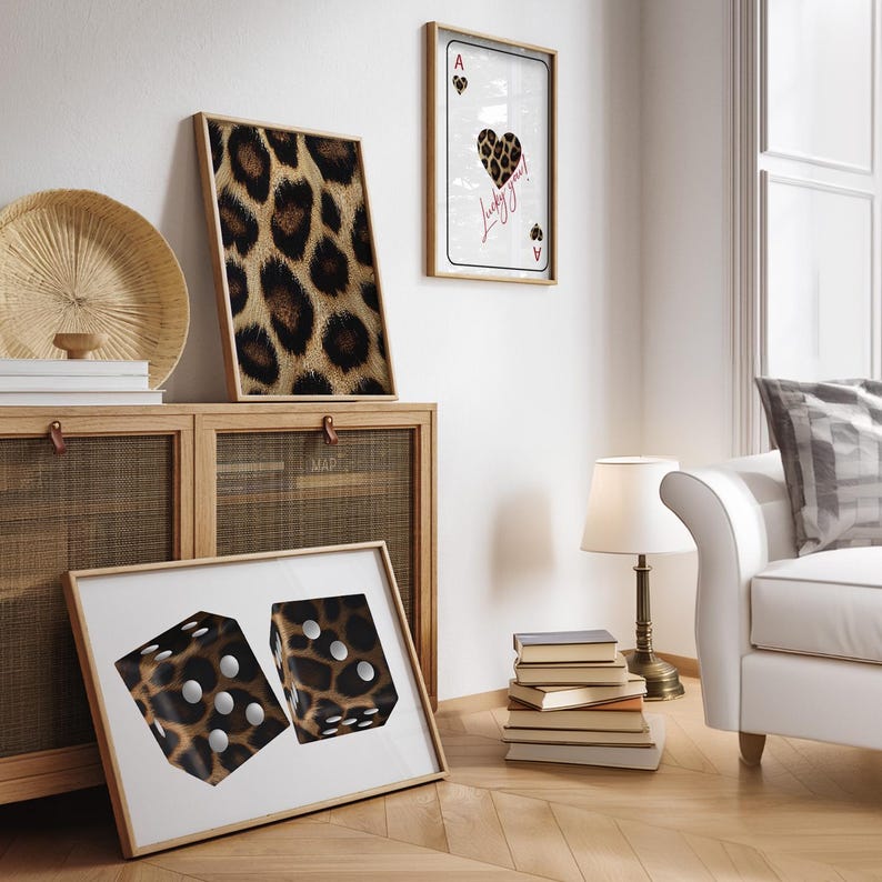 Cheetah Wall Art Prints Set of 3 Wall Decor Leopard Print Dice Lucky ...
