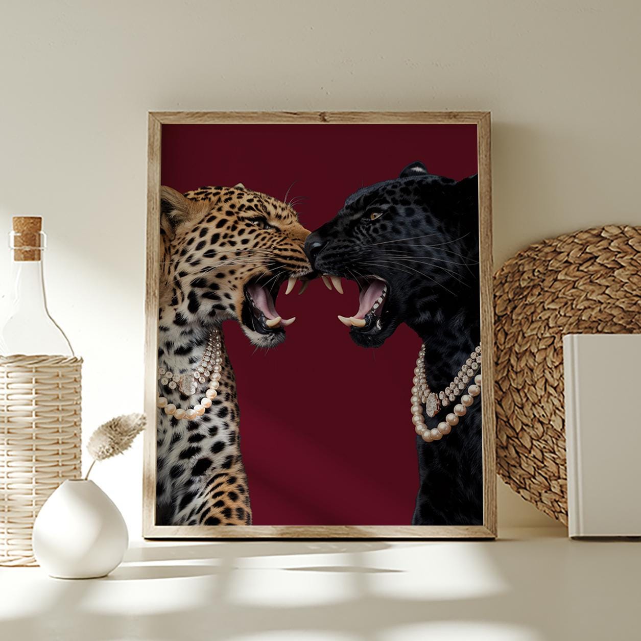 Burgundy Leopard and Jaguar Print, Panther Wall Art, Vintage ...