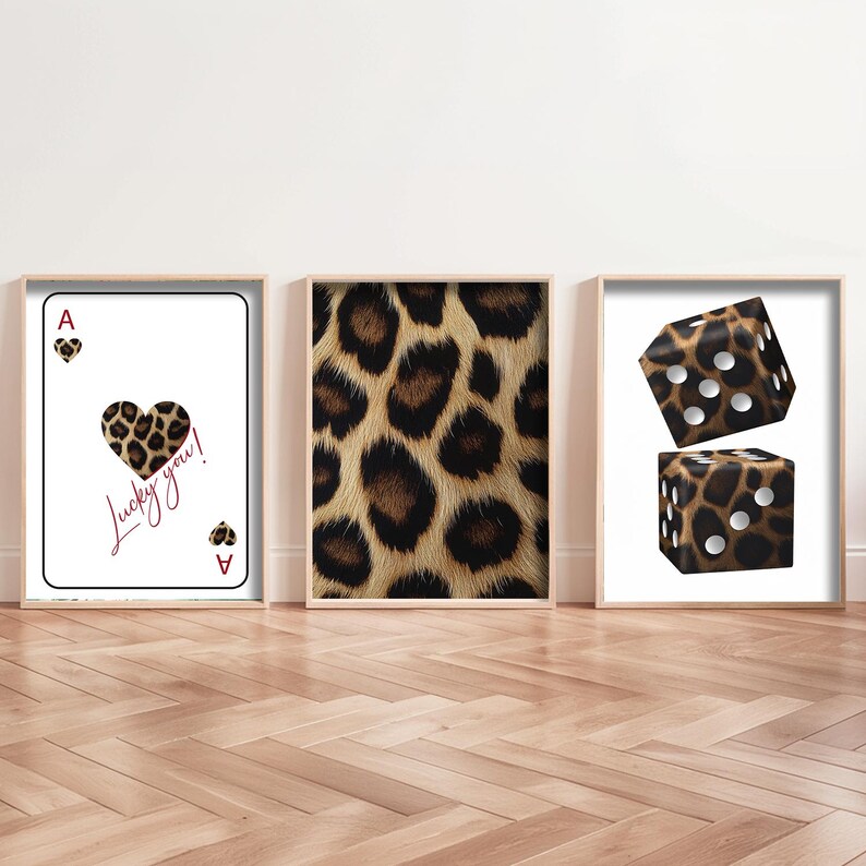 Cheetah Wall Art Prints Set of 3 Wall Decor Leopard Print Dice Lucky ...