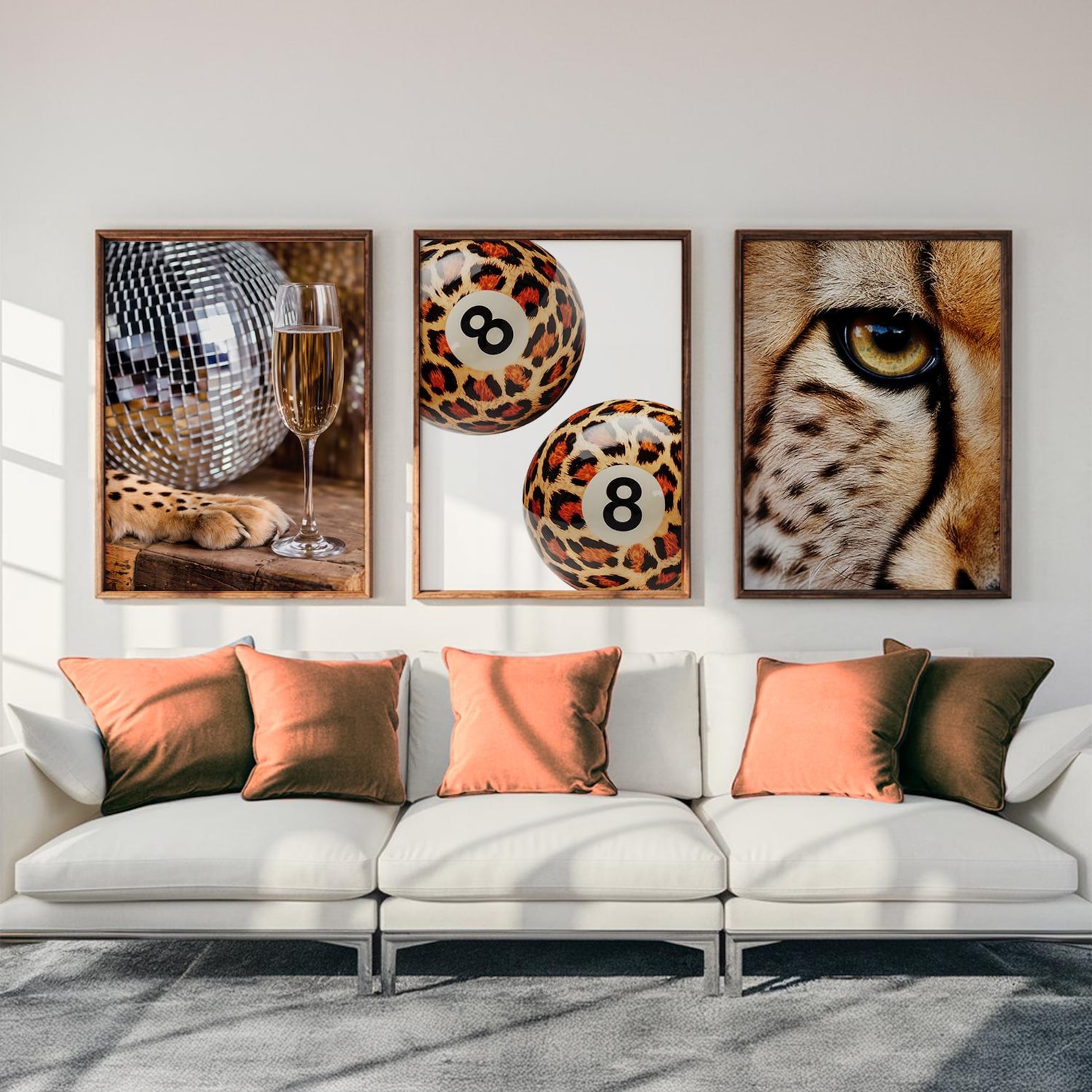 Set of 3 Leopard Prints 8 Pool Ball Print Preppy Apartment Decor Lucky ...