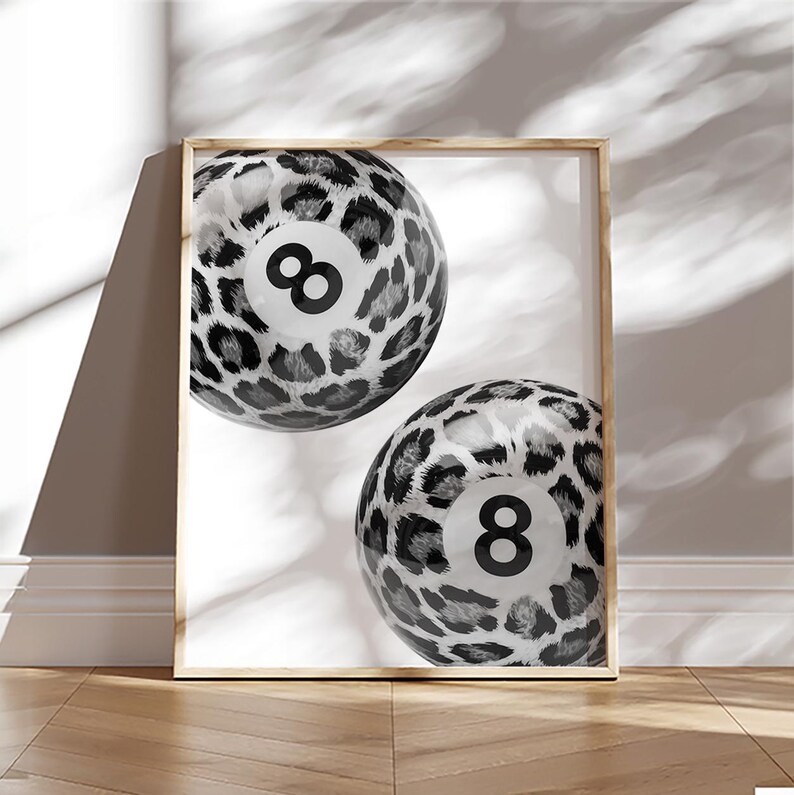 Trendy Leopard Prints, 8 Pool Ball Print, Black and White Decor, Lucky ...