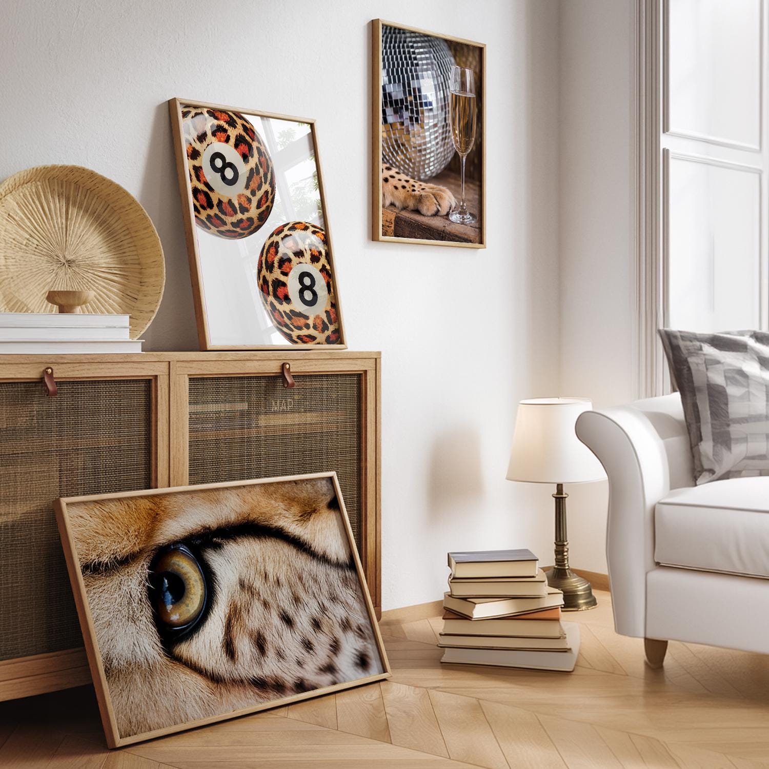 Set of 3 Leopard Prints 8 Pool Ball Print Preppy Apartment Decor Lucky ...