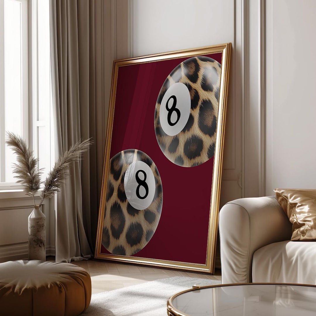 Burgundy Leopard Prints 8 Pool Ball Print Preppy Apartment Decor Lucky ...