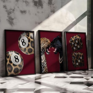 Burgundy Leopard and Jaguar Prints Set of 3 Wall Art Leopard Print ...