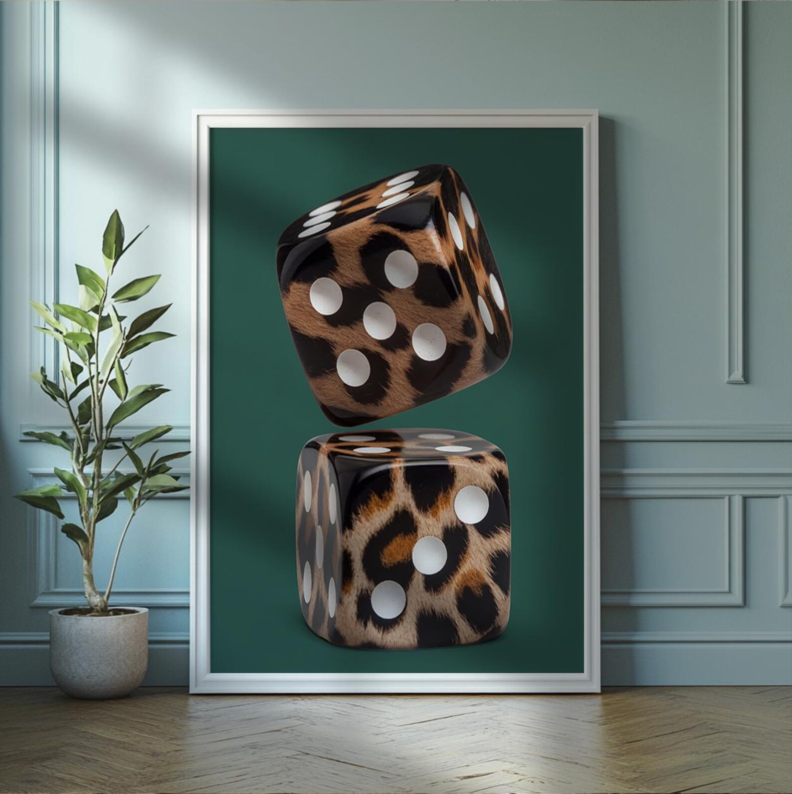 Leopard Dice Print, Emerald Wall Art, Trendy Girly Dorm Decor, Popular ...
